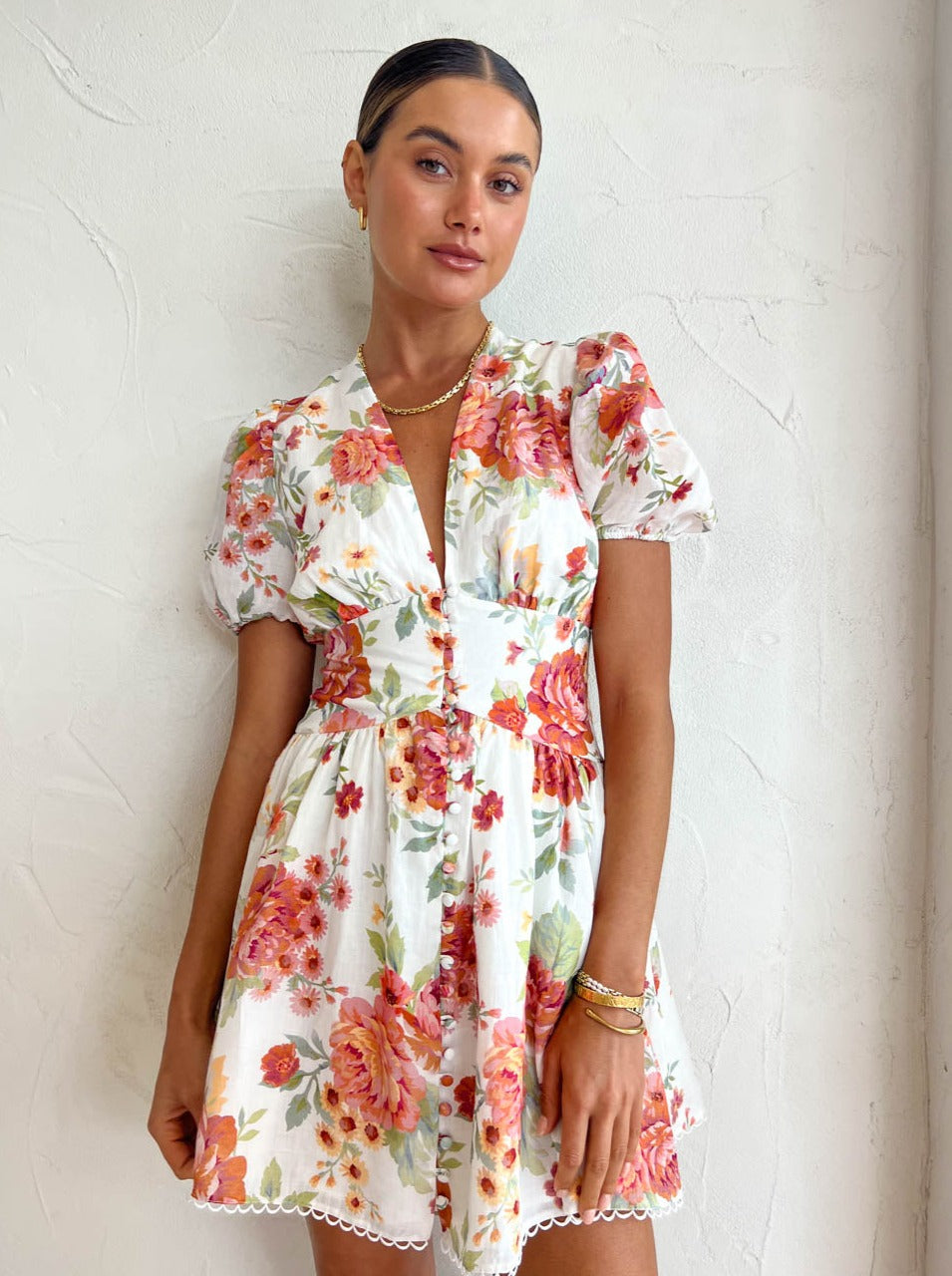 Sofia The Label Sienna Short Sleeve Mini Dress in Sunset Floral – Coco & Lola