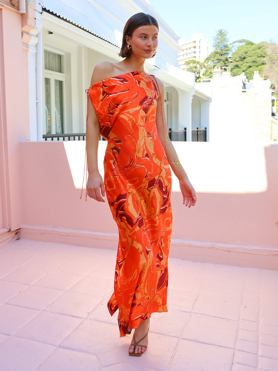 Shona Joy Chara Silk Tie Maxi Dress in Flame/Multi – Coco & Lola