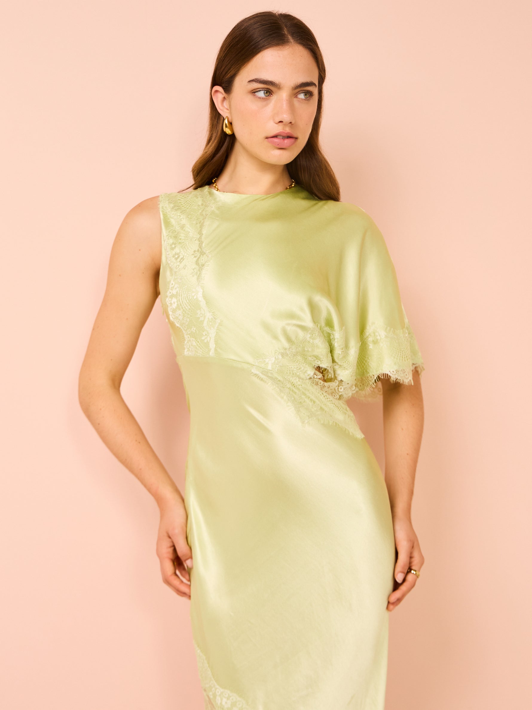 Suboo Nicky Asymmetric Sleeve Maxi Dress in Celery Green – Coco & Lola