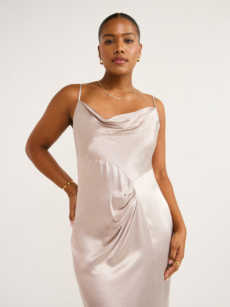 Suboo Millenia Cowl Neck Twist Strappy Maxi Dress in Gunmetal – Coco & Lola