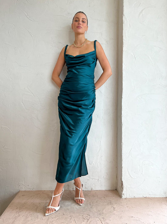 Leo Lin Rachel Cowl Neck Slip Dress in Teal – Coco & Lola