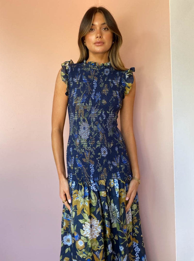 Diana Smocked Midi Dress in Delia Print - Coco & Lola