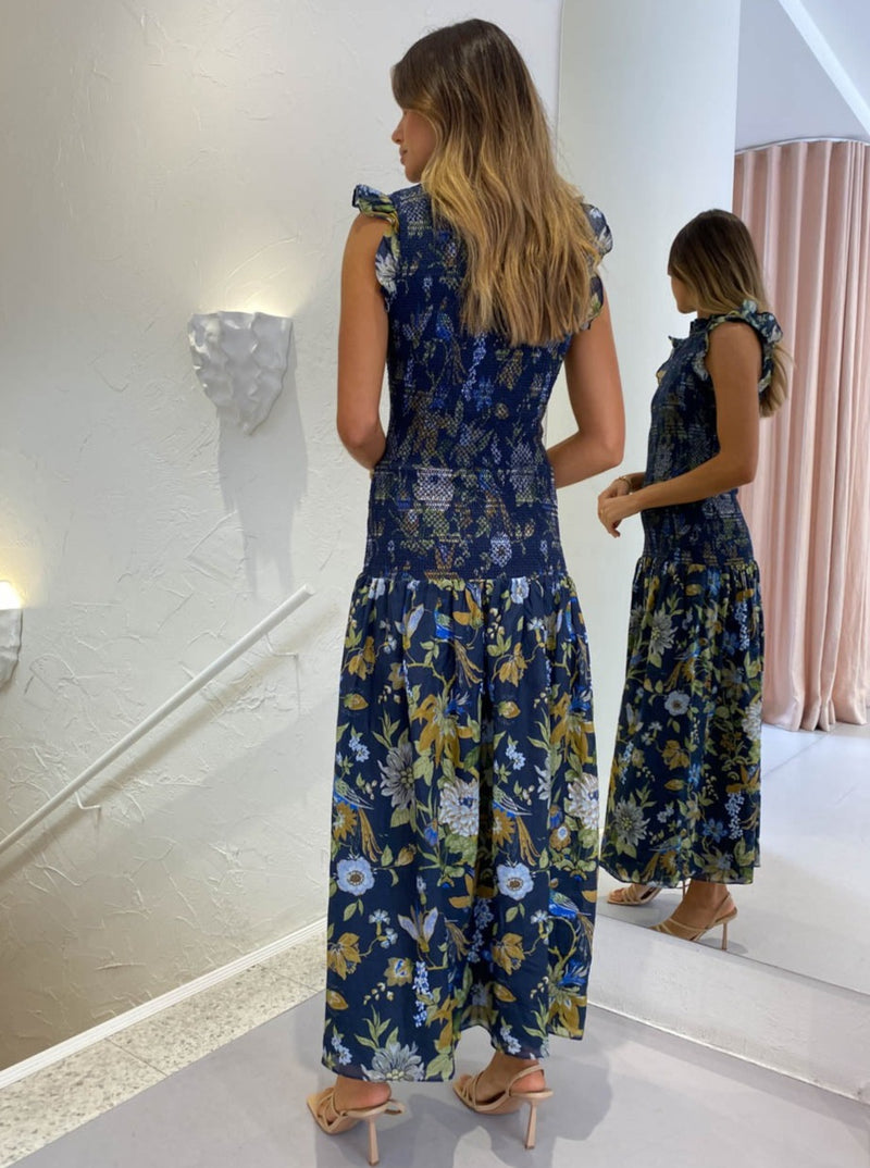 Diana Smocked Midi Dress in Delia Print - Coco & Lola