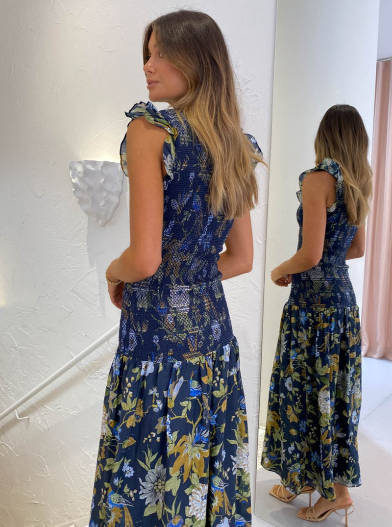 Diana Smocked Midi Dress in Delia Print - Coco & Lola