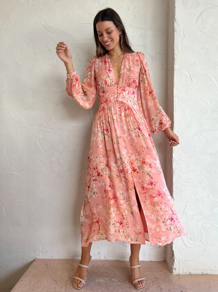 Sofia The Label Capri Sheer Midi Dress in Pink Blossom – Coco & Lola