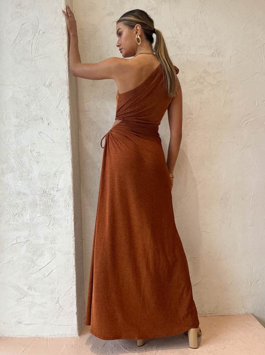 Nour Bronze Shimmer Maxi Dress in Bronze Shimmer - Coco & Lola
